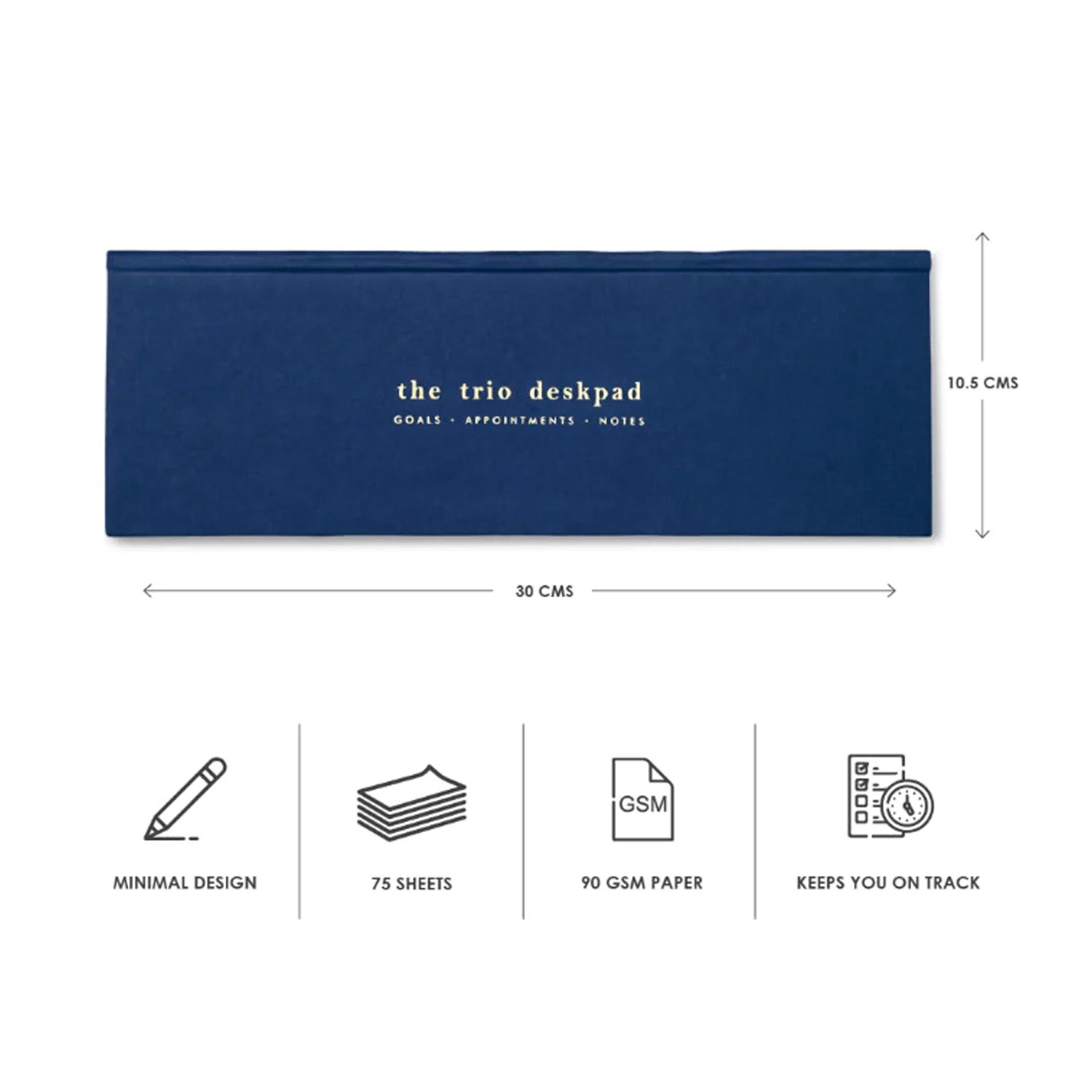 Buy 7mm Trio Navy Desk Pad|Appointment & Goal Notepad online at Makoba