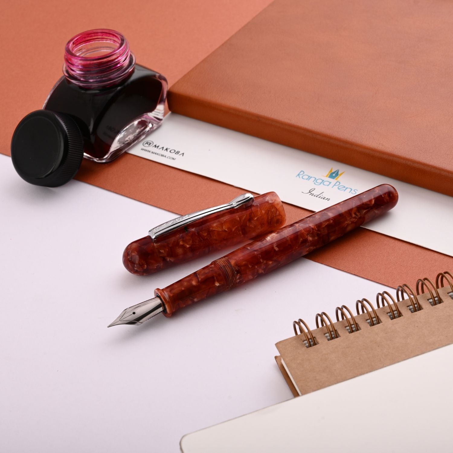 Ranga 3C Premium Acrylic Fountain Pen - Rust Red Cracked Ice CT – Makoba