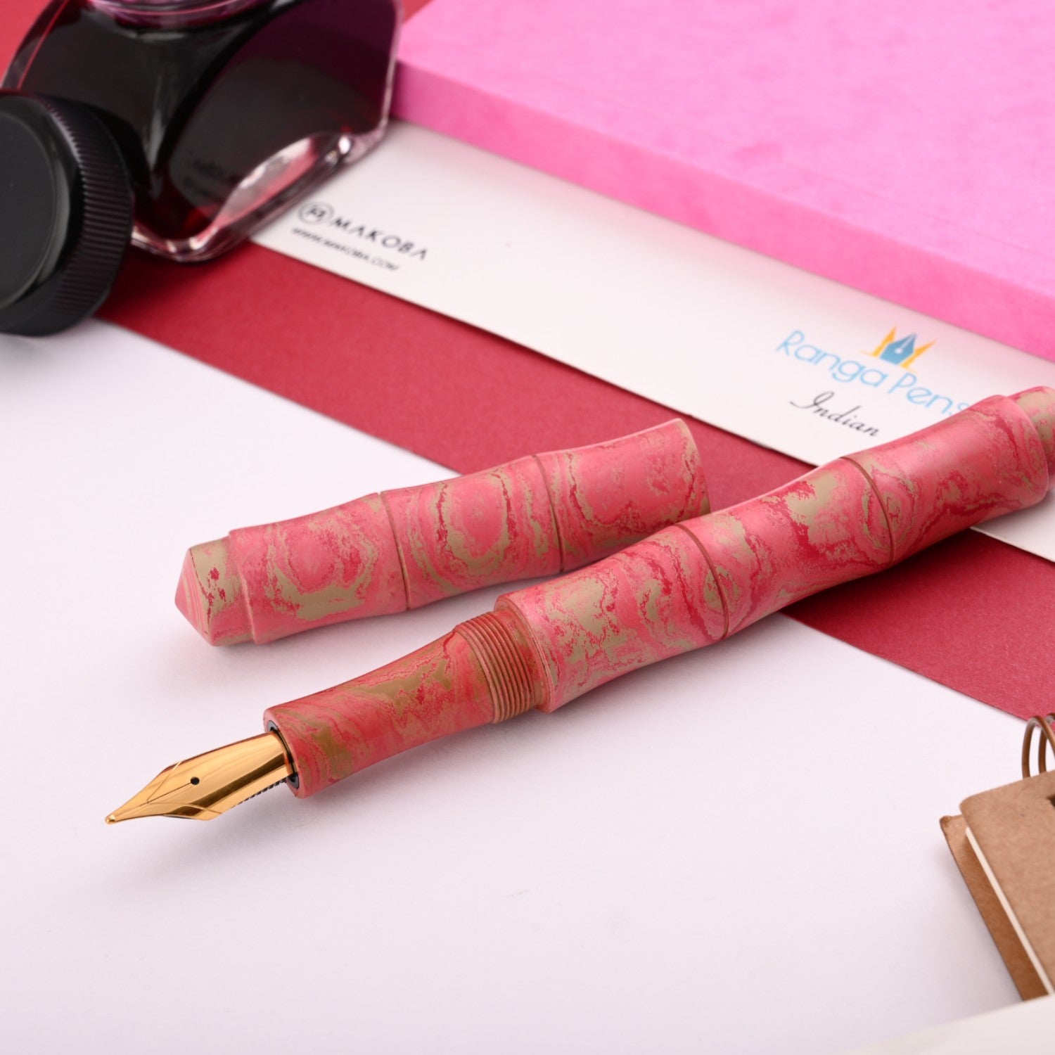 Ranga Regular Bamboo Premium Ebonite Fountain Pen - Pink Cream – Makoba