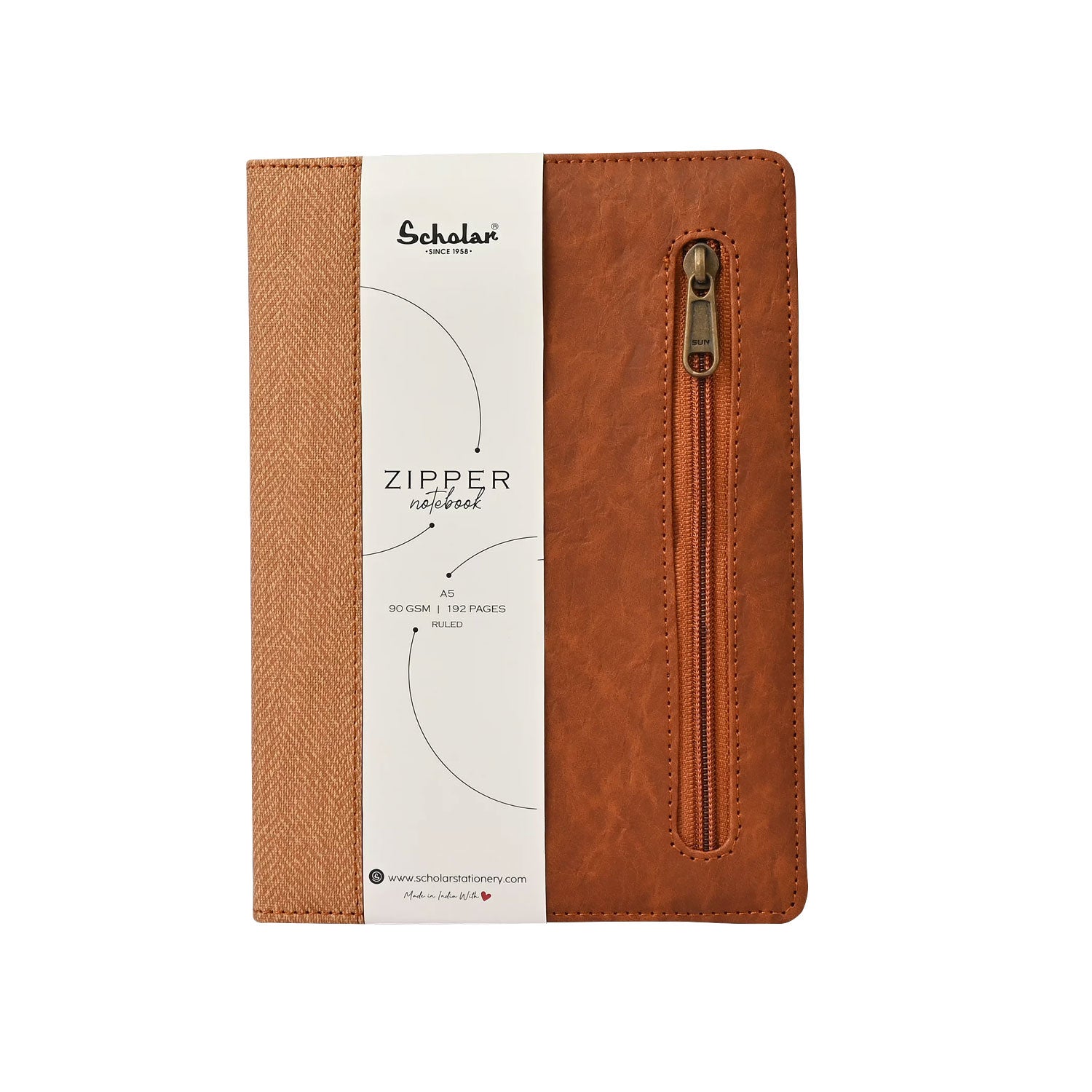 Scholar Zipper Tan Notebook - A5, Ruled – Makoba